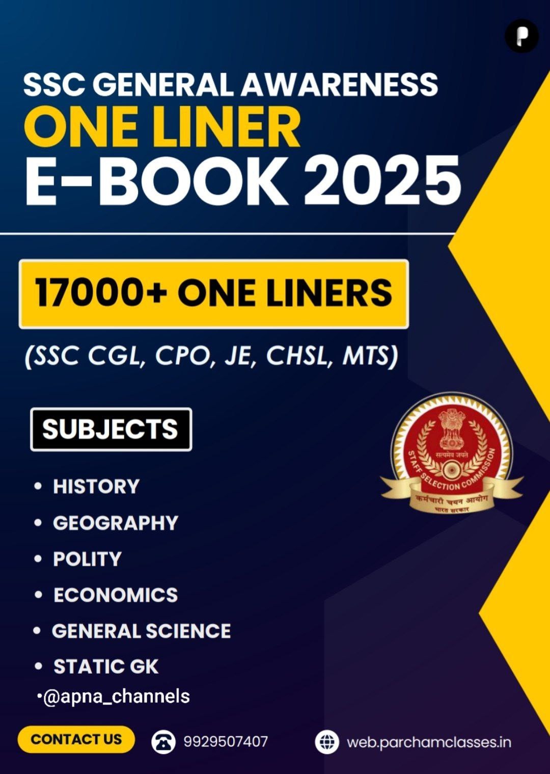 Parcham SSC General Awareness One Liner 2025 [English Medium] pdf ...